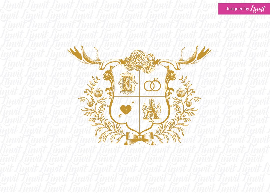 Wedding Logo SVG Rustic Wedding Monogram SVG Editable Crest PNG Antler ...