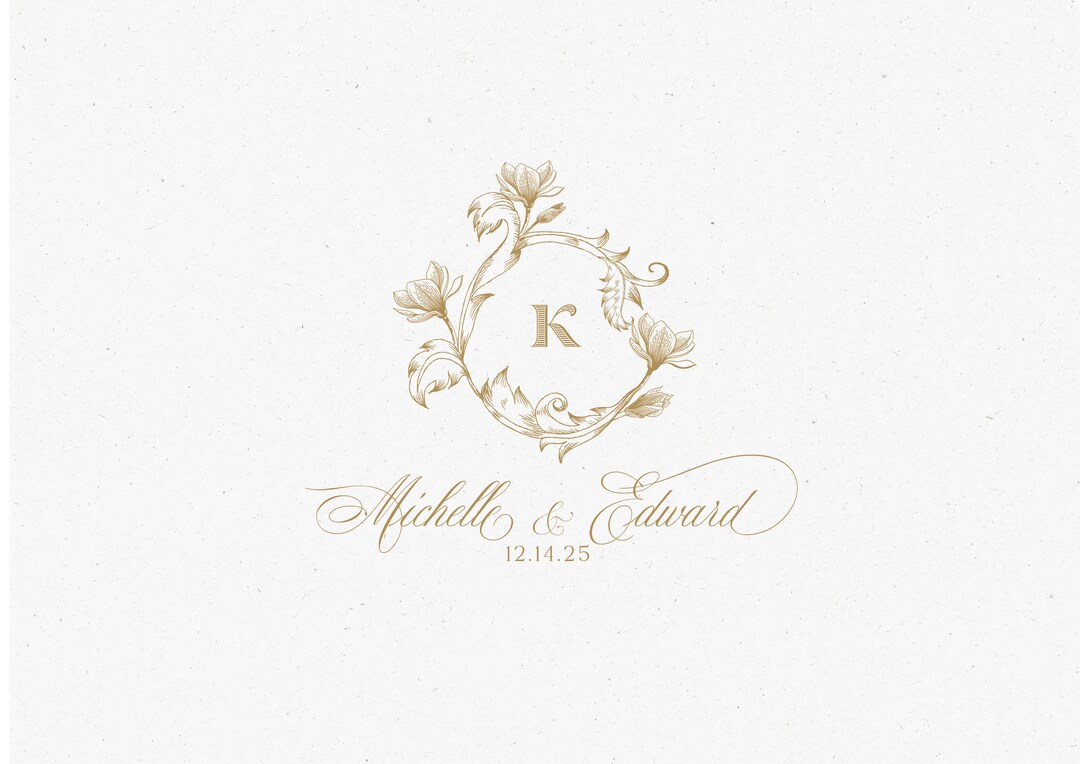 Magnolia Monogram Wedding Crest Monogram Logo Interlock - Etsy