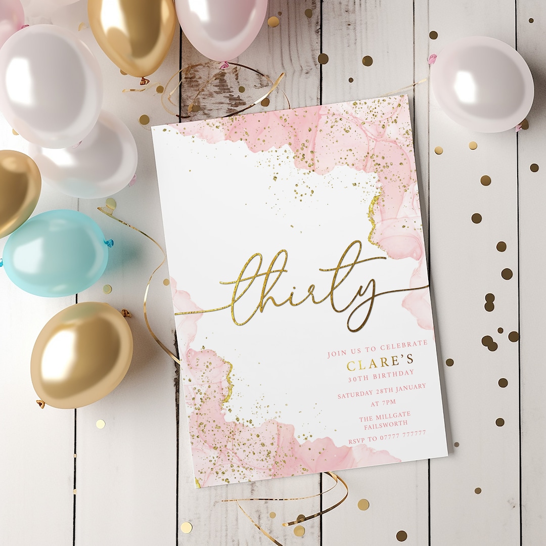 Printed Pink & Gold Birthday Invitations: Personalized Party Invites ...