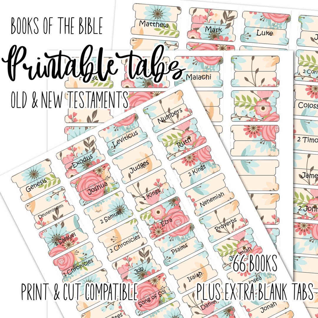 Printable Bible Tabs: Floral Design, 66 Books (digital Download) - Etsy