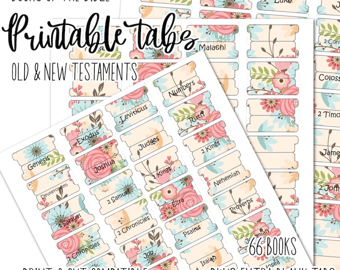 Printable Bible Tabs: Floral Design, 66 Books (digital Download) - Etsy