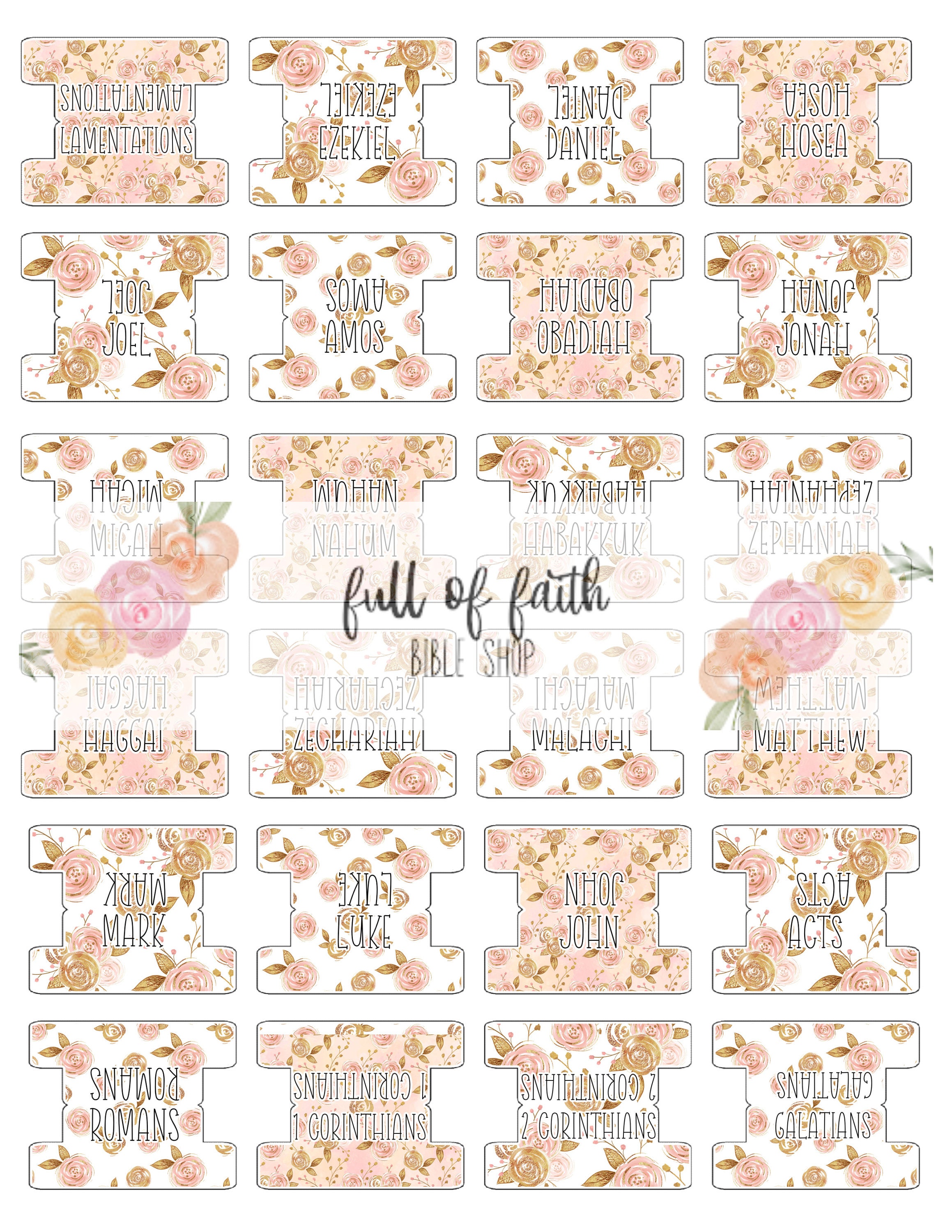 Printable Bible Tabs, Rose Gold Floral Design, Digital Download, Print ...