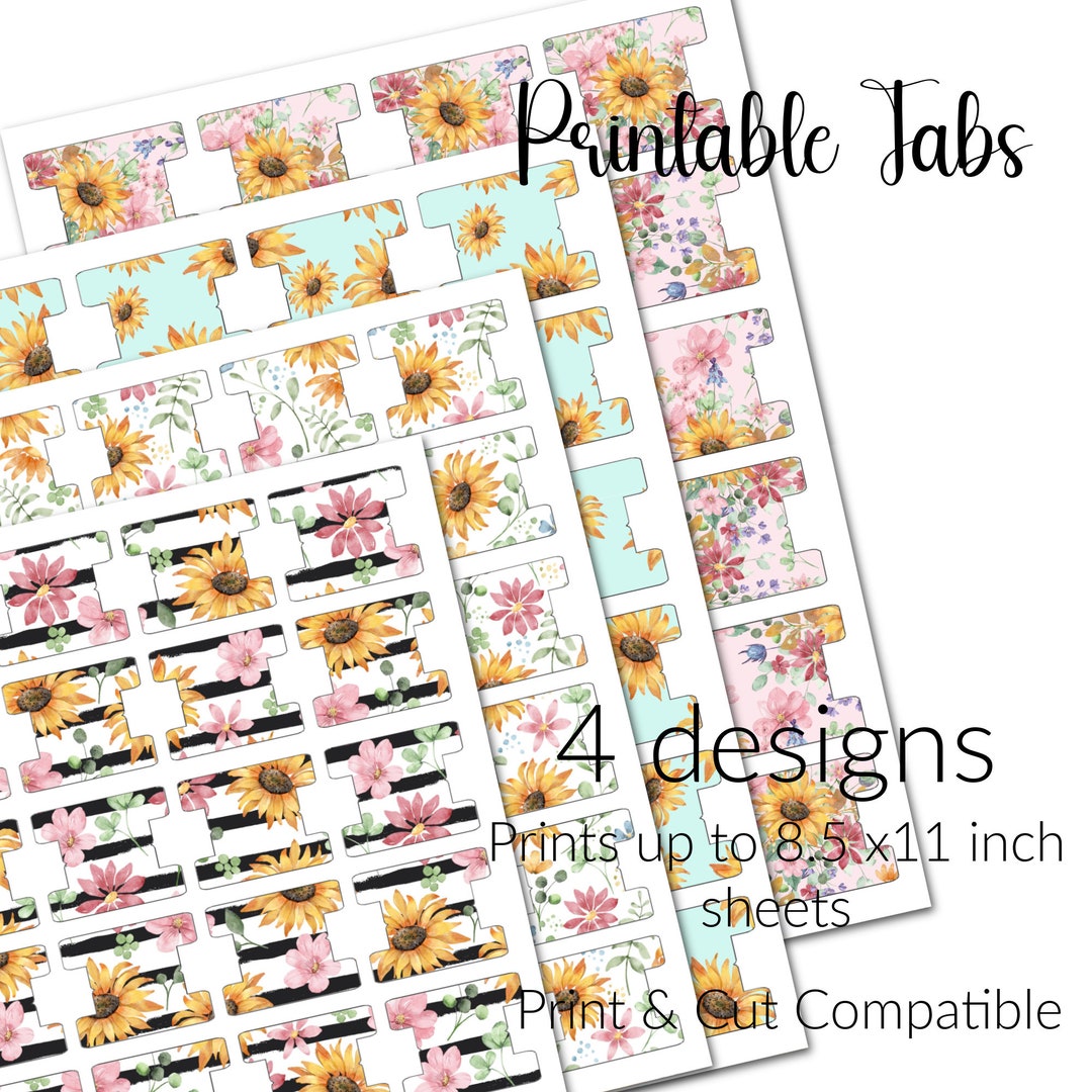 Printable Sunflower Tabs Tab Print DIY Page Tabs Book Tabs Print and ...