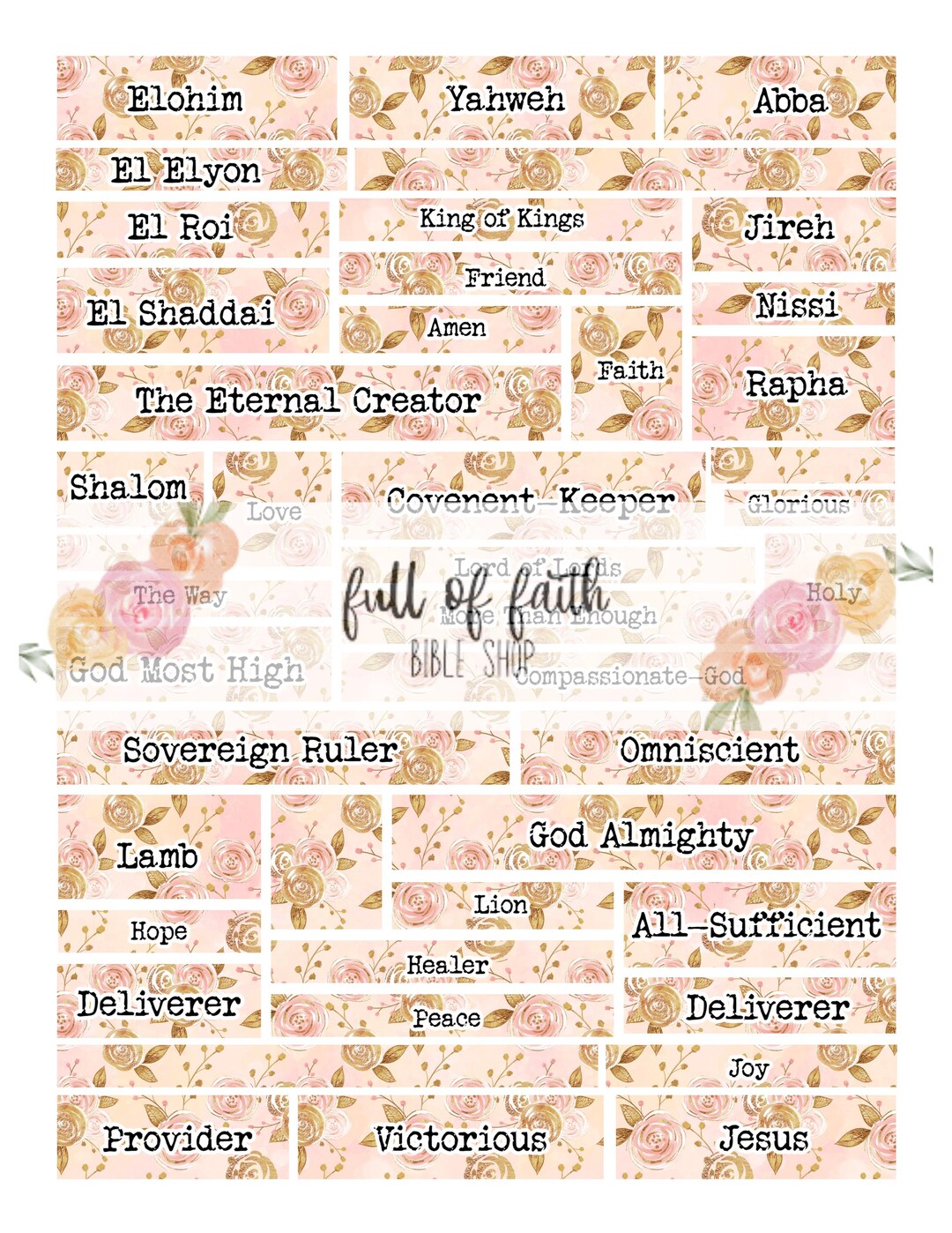 Names of God Stickers | Rose Gold Floral Bible Journaling (digital ...