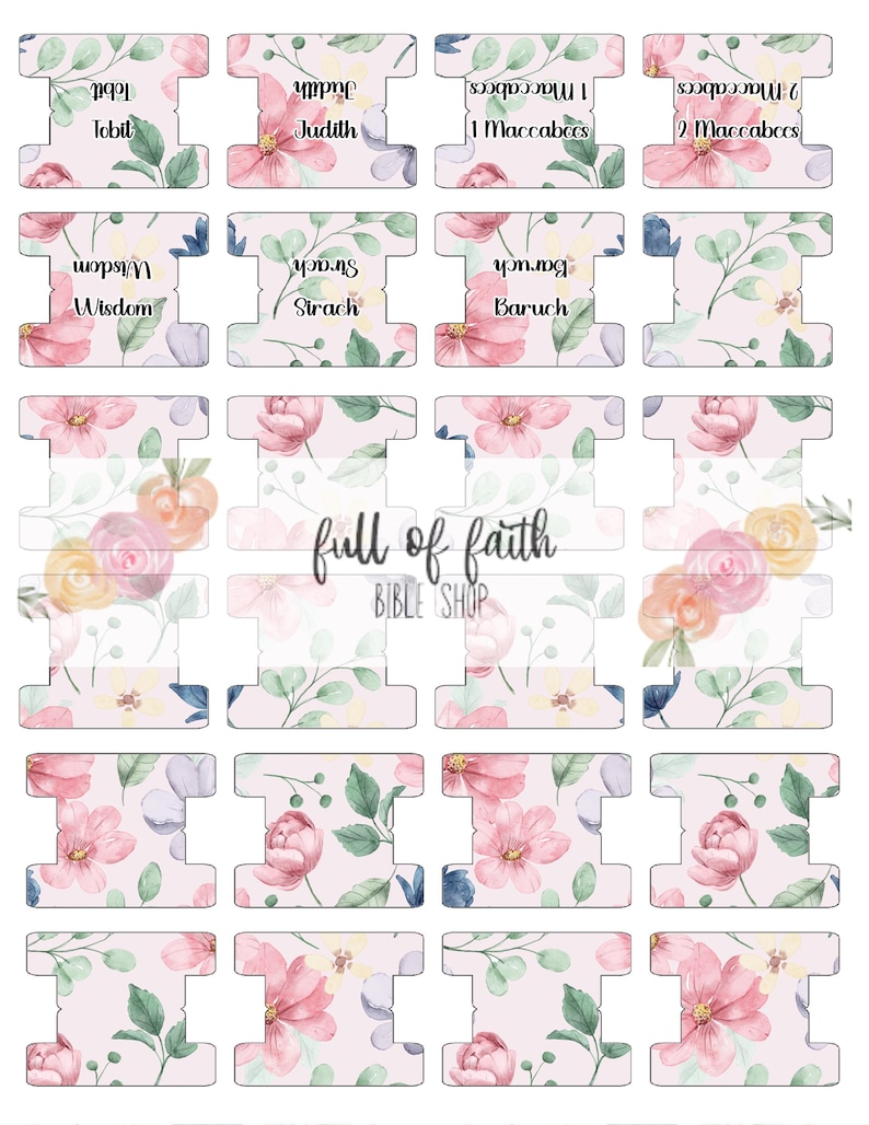 Printable Bible Tabs, Pink Green Floral Design, Protestant and Catholic ...