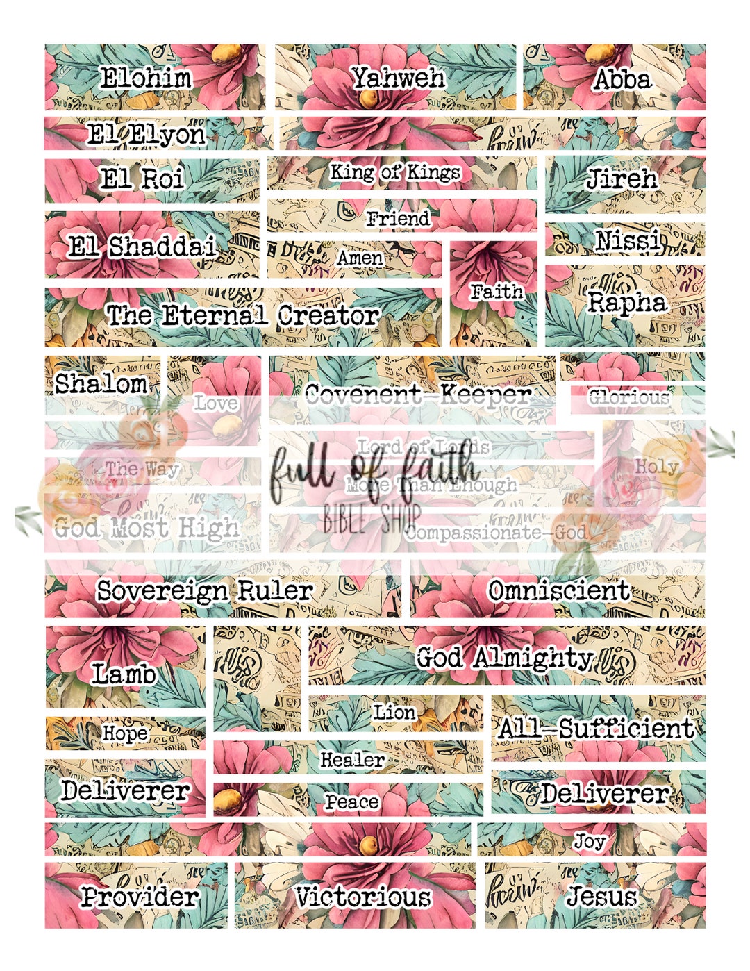 Names of God Printable Bible Journaling Stickers Vintage Scrapbook ...
