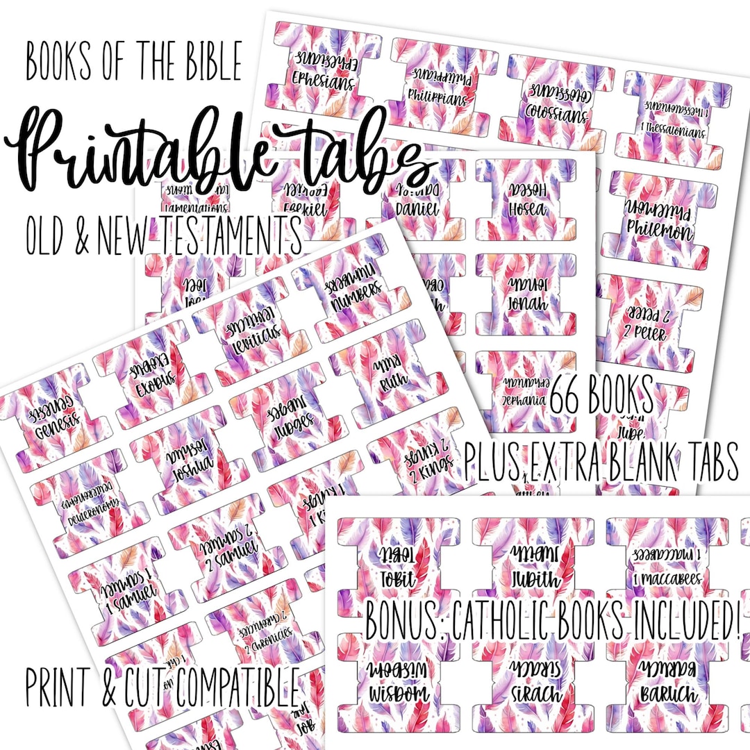 Printable Bible Tabs: Pink and Purple Boho Feathers (digital Download ...