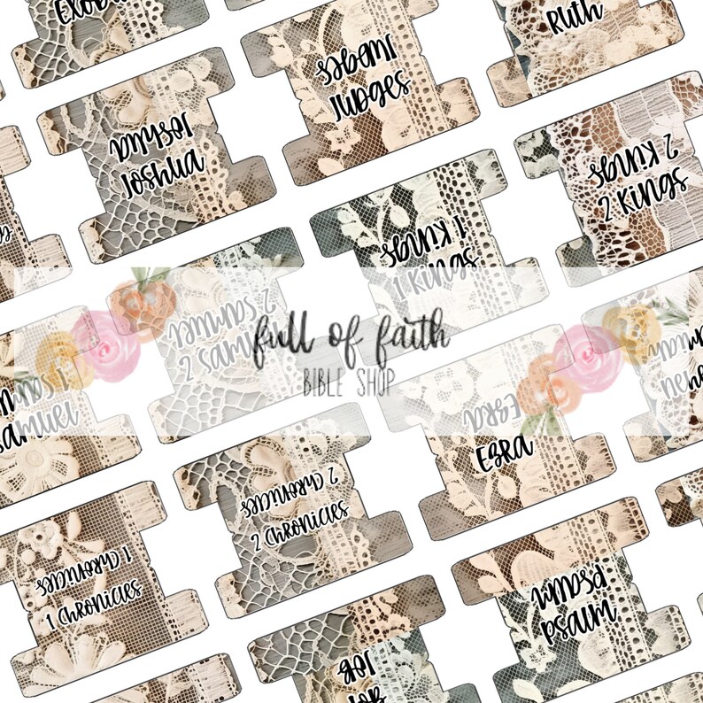 Printable Bible Tabs: Old Paper Design, Floral and Lace, 66 Books, Old ...
