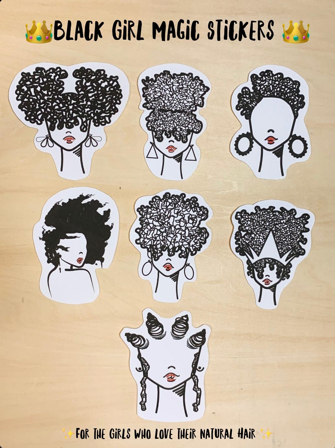 Black Girl Stickers, Afro Hair Sticker Pack, Melanin Art Decals ...
