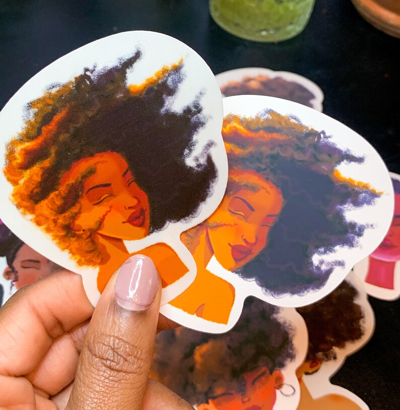 New Black Girl Stickers, Colorful Black Hair, Transparent Weatherproof ...