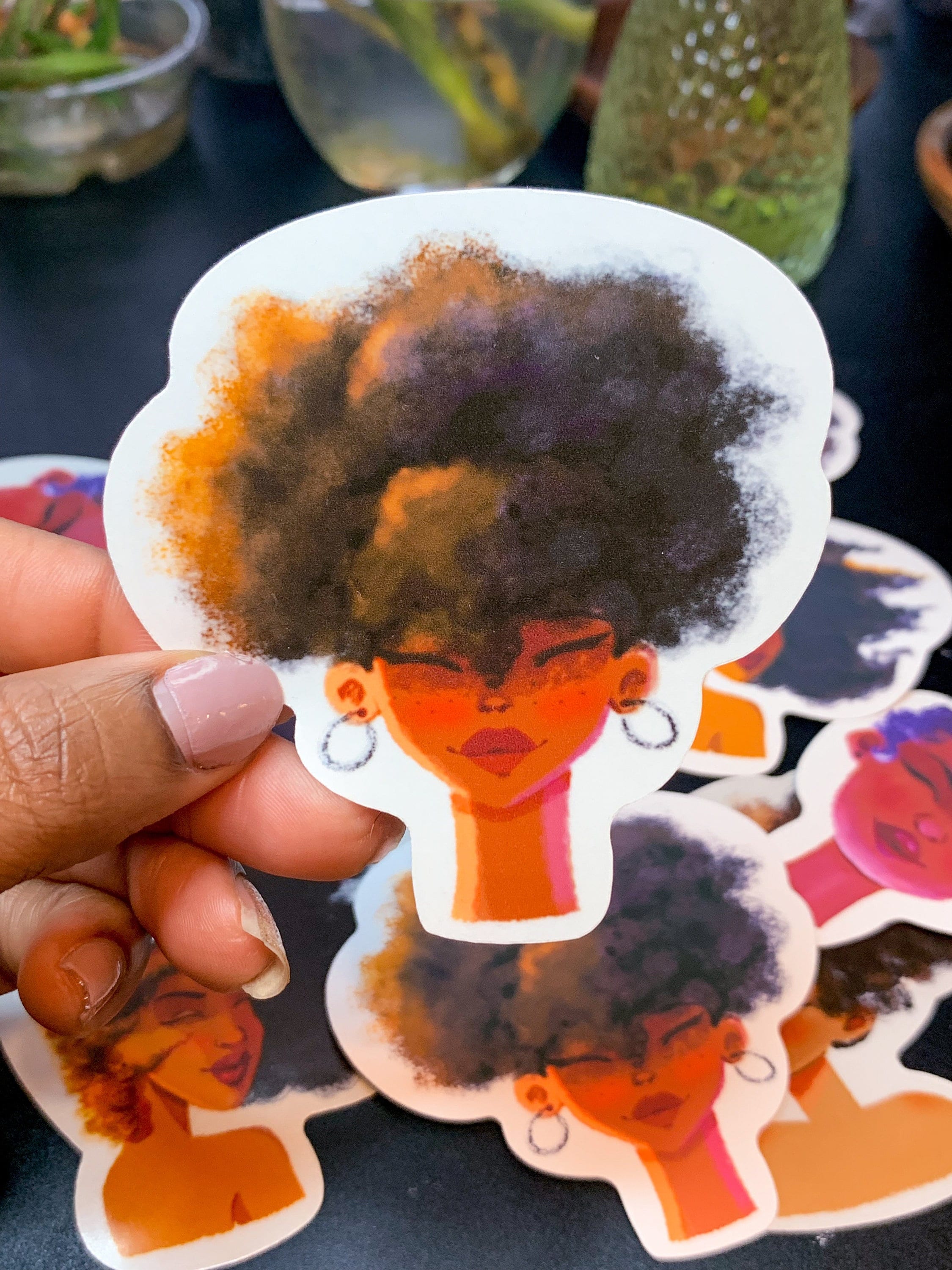 Melanin Girl Afro Puff Sticker, Black Woman Natural Hair Die Cut ...
