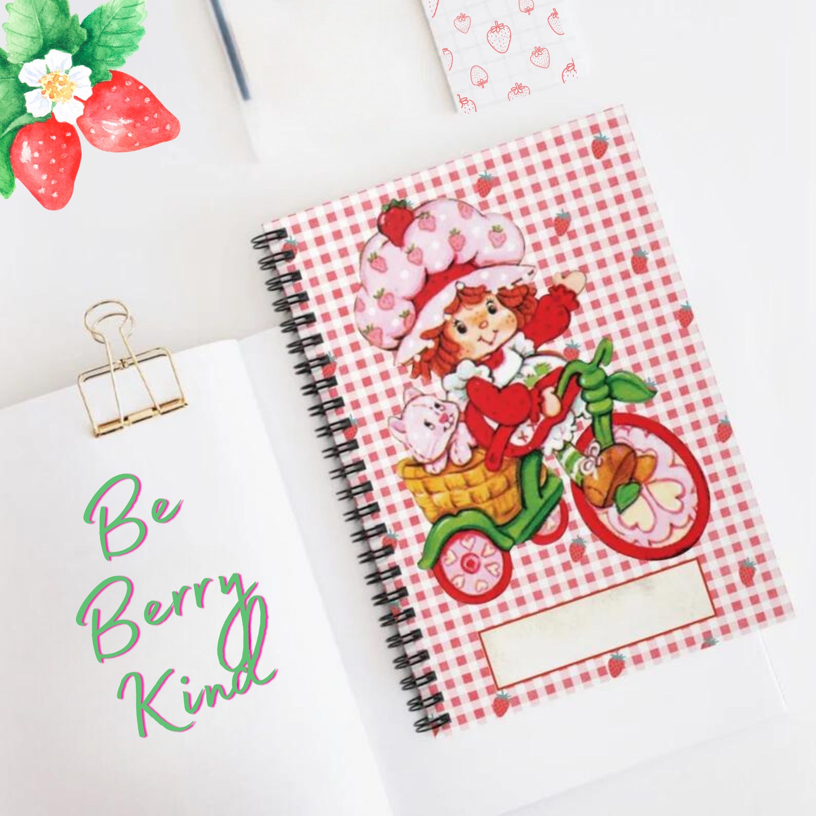 Strawberry Girl on Bike Spiral Notebook - Spring Journaling Notebook ...