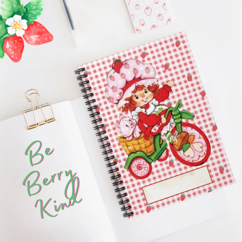 Strawberry Girl on Bike Spiral Notebook - Spring Journaling Notebook ...