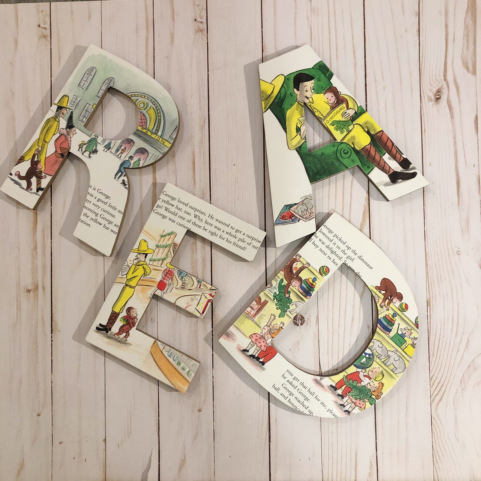 Curious George Custom wood letters READ sign Letters | Etsy