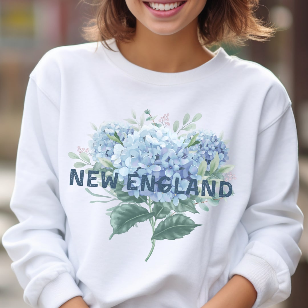Navy Hydrangea New England Floral Crewneck Sweatshirt, Beach Sweatshirt ...