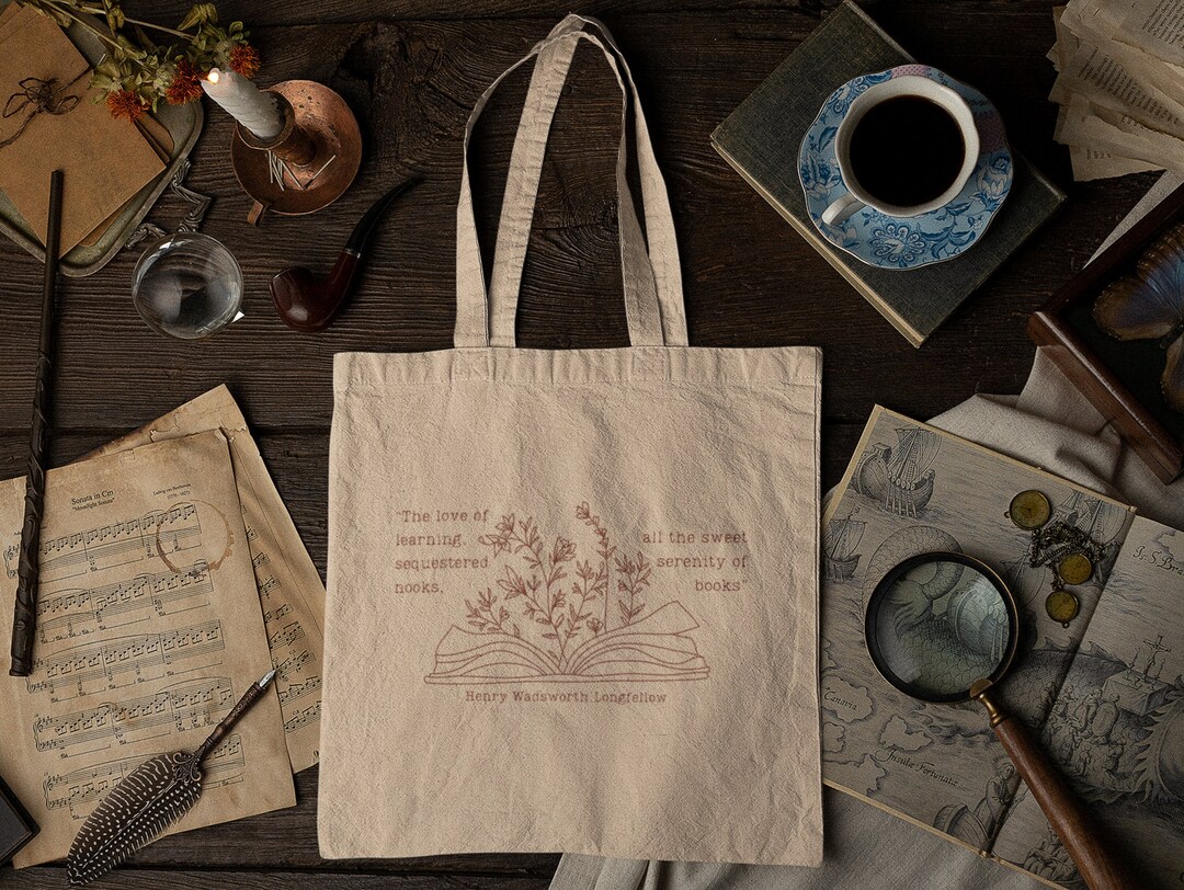 Dark Academia Canvas Tote Bag, Bookish Tote, Literary Tote Bag, Light ...