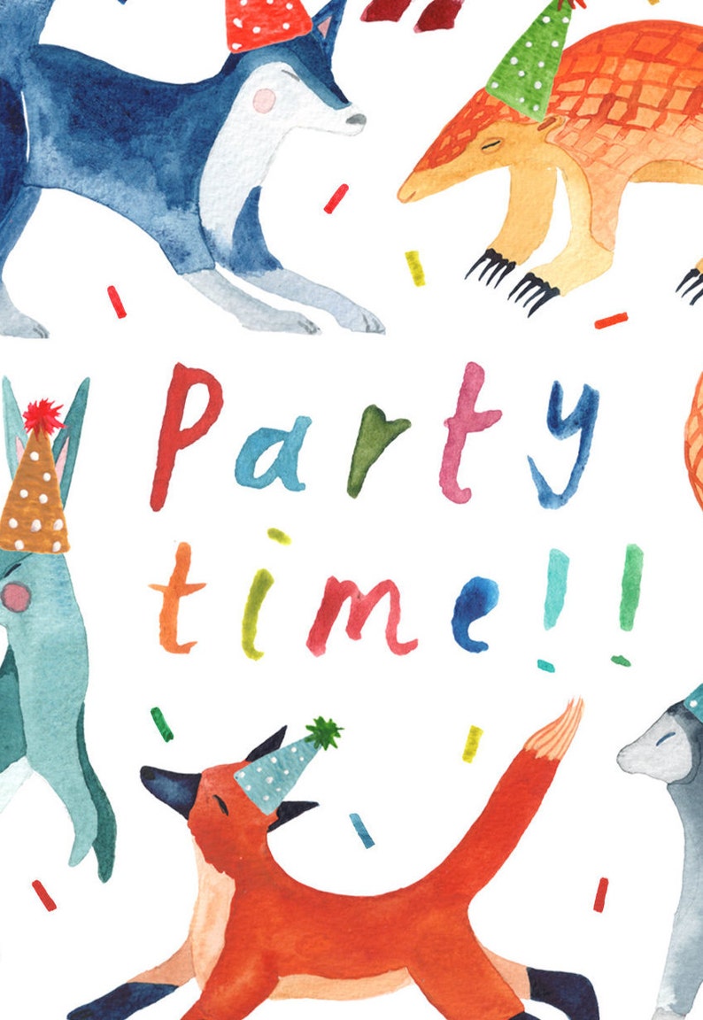 Animal Party Time Greeting Card - Etsy