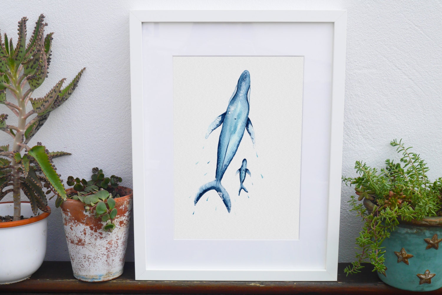 Watercolour Blue Whale Mother and Baby Art Print - Etsy UK