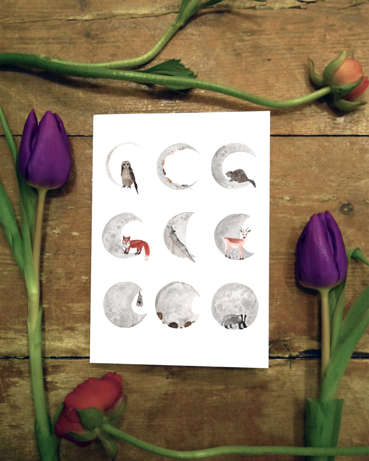 Moon Phase Print Card // Phases of the Moon // Wolf Howling at | Etsy