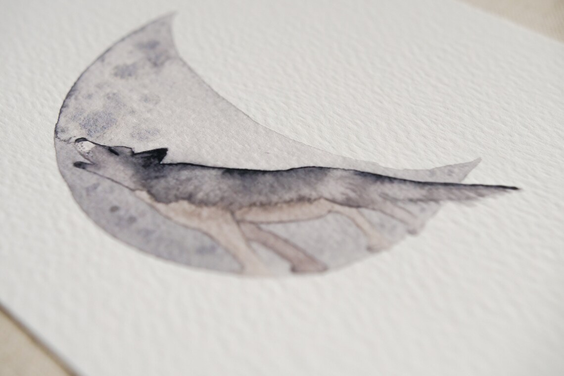 Watercolour Howling Wolf Print / Moon Phase Art | Etsy