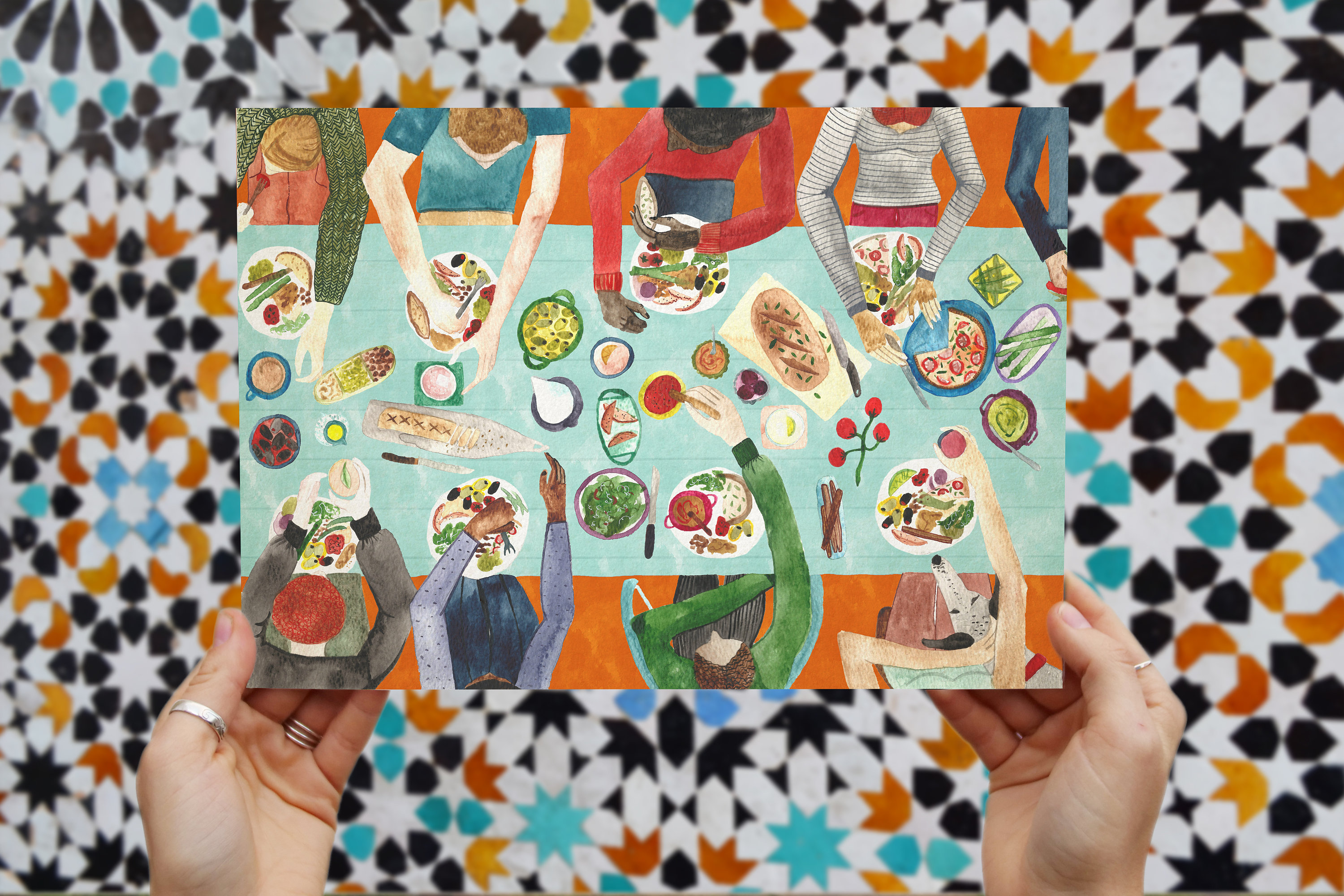 Food Art Illustration of a Family Feast Dining Room Wall Art | Etsy