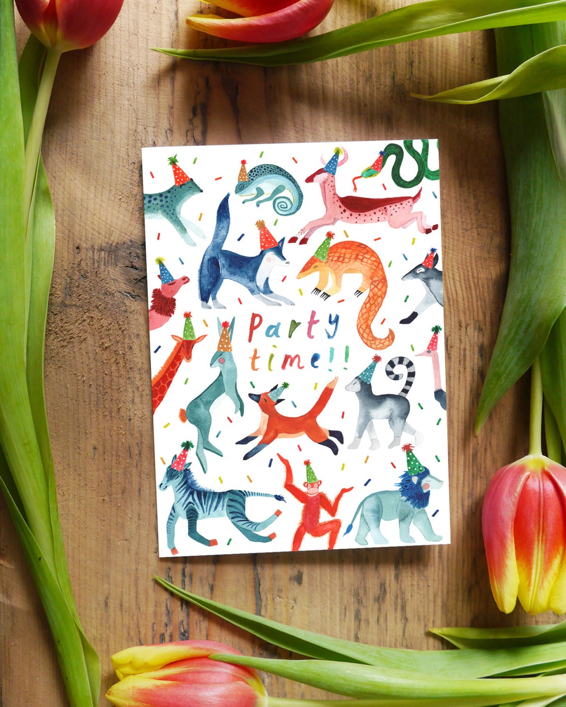Animal Party Time Greeting Card - Etsy