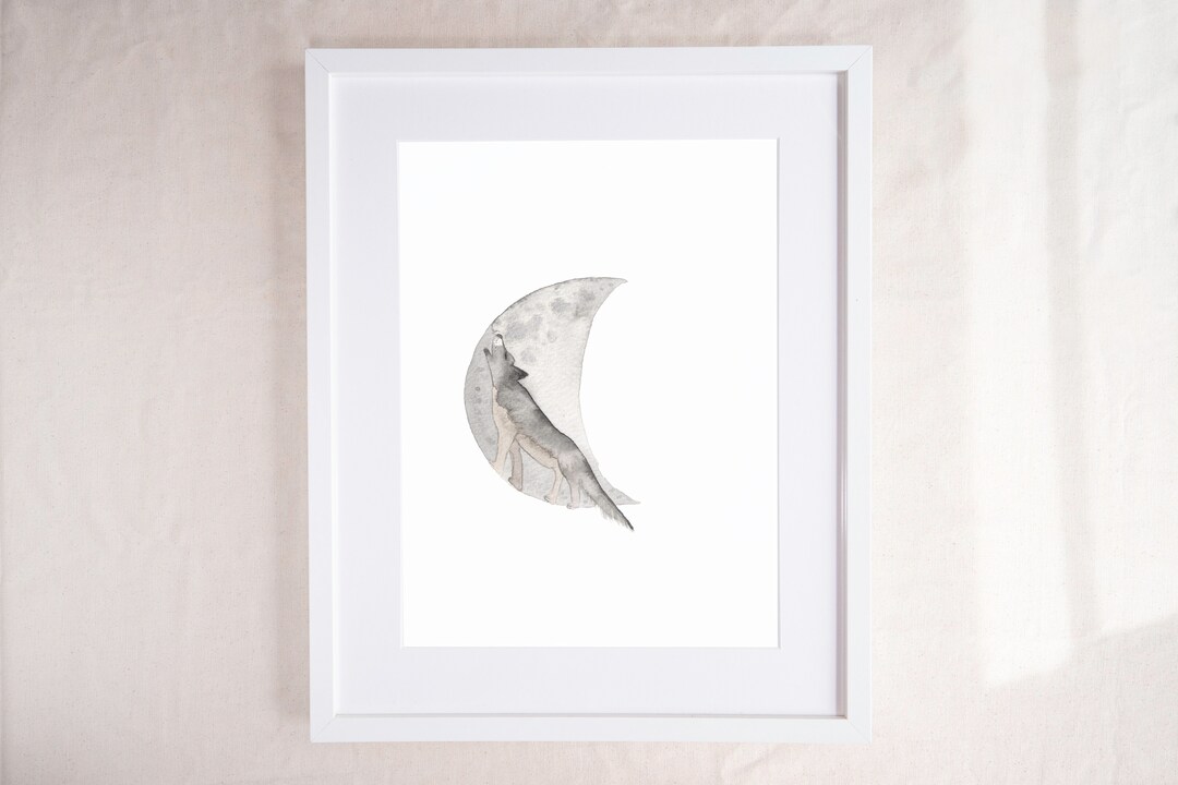 Watercolour Howling Wolf Print / Moon Phase Art - Etsy