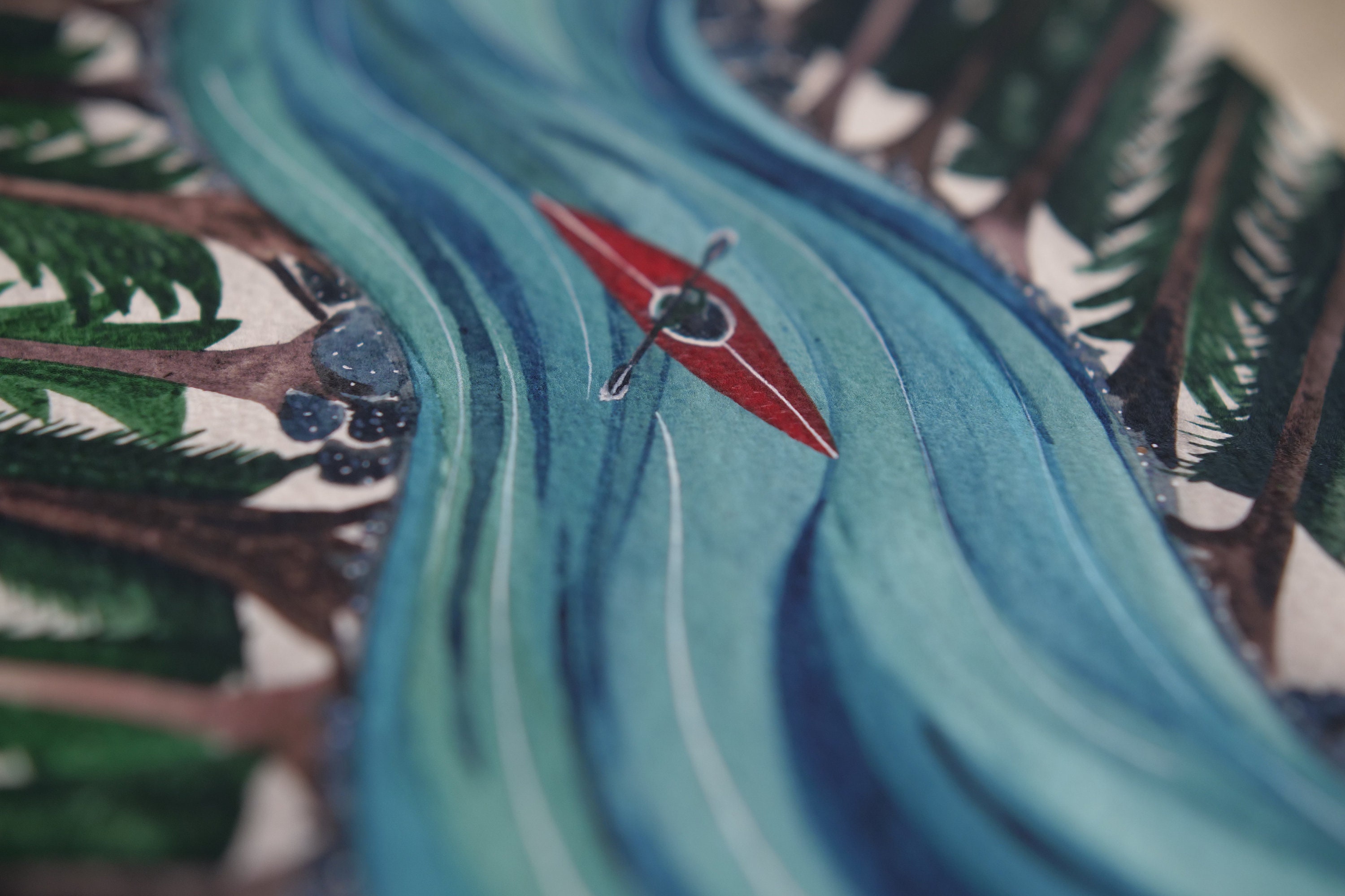 River Kayak Adventure Art / Into the Wild / Watercolour Nature Hiking ...