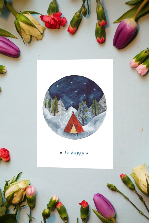Be Happy Encouraging Camping Adventure Card | Etsy