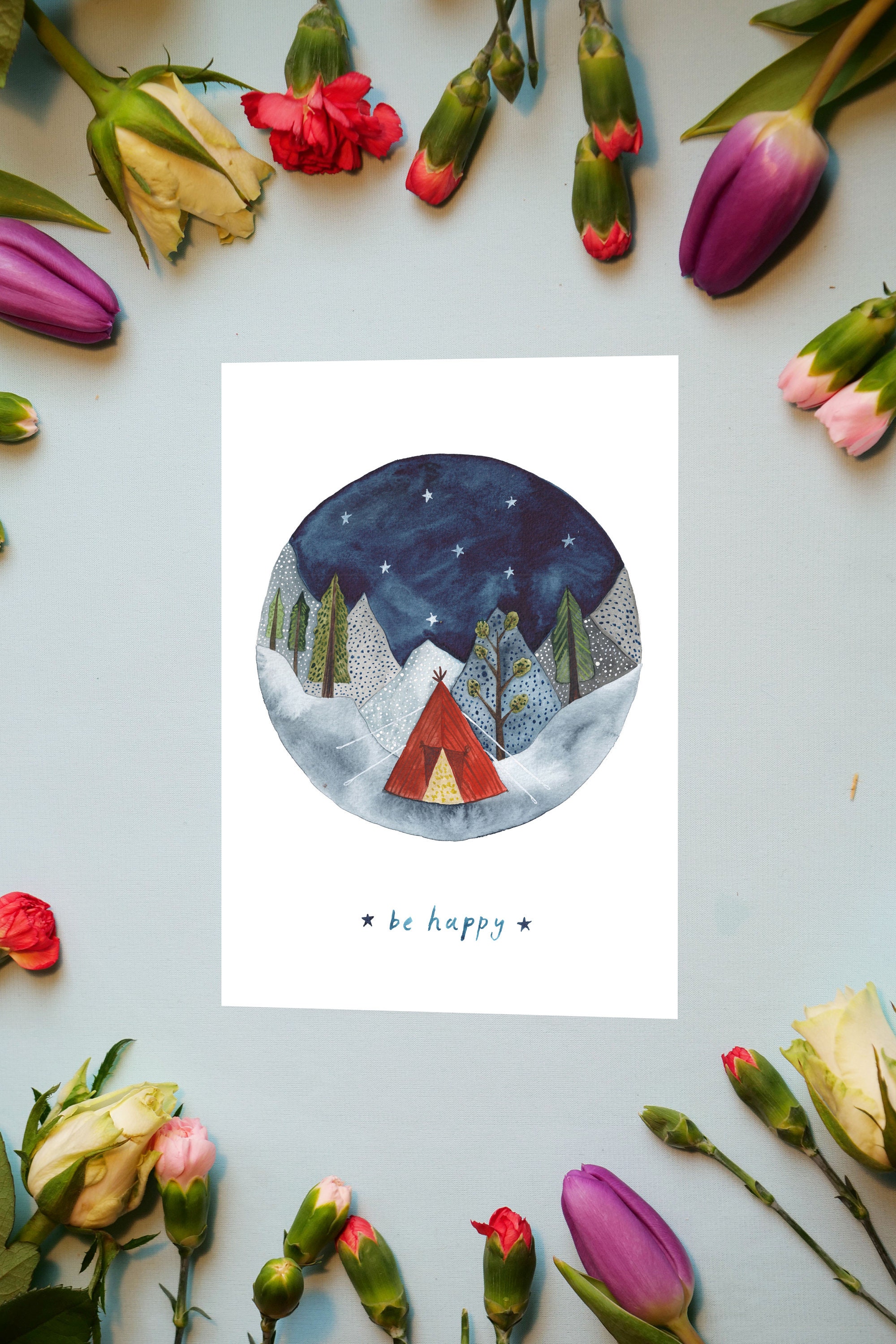 Be Happy Encouraging Camping Adventure Card | Etsy