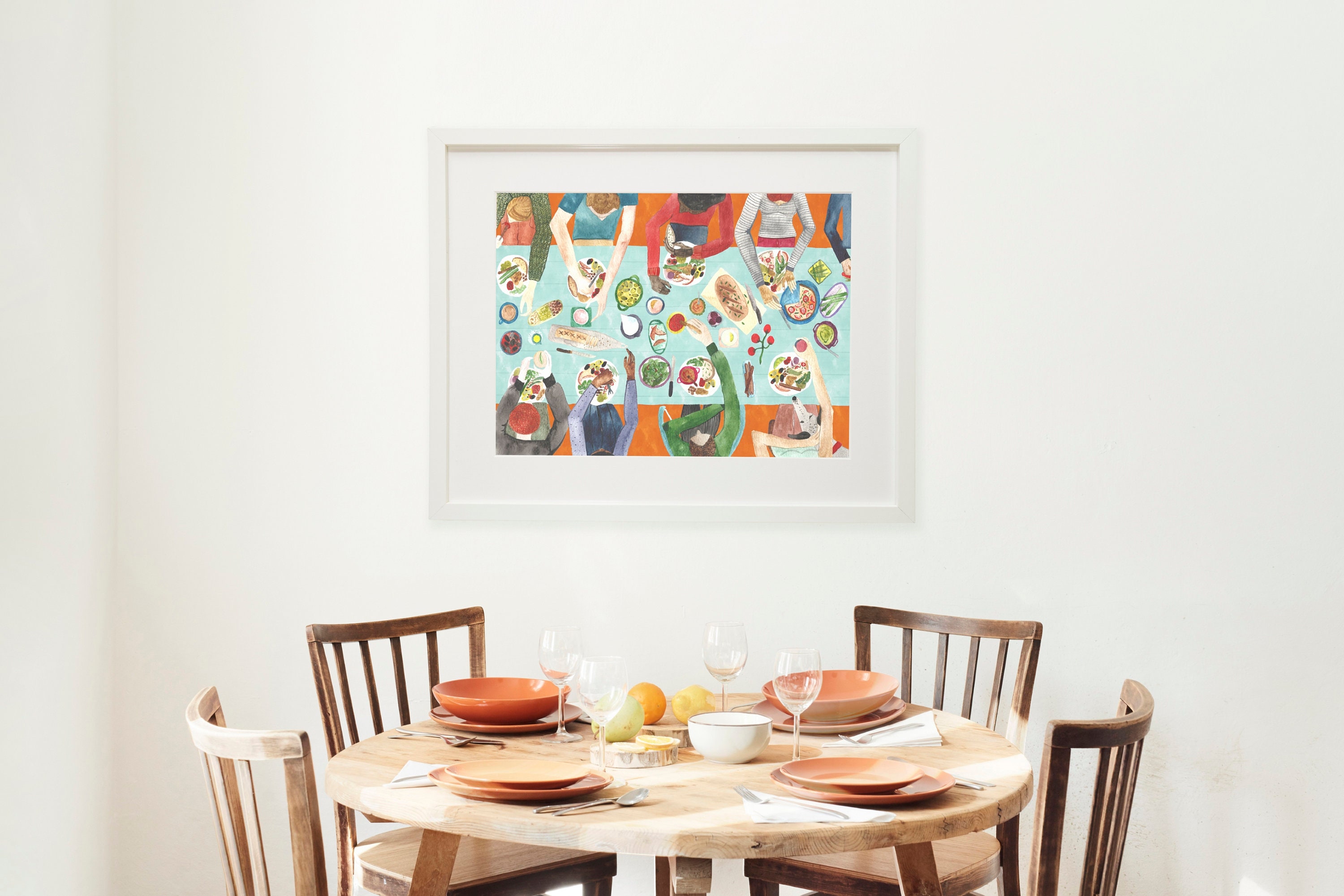 Food Art Illustration of a Family Feast Dining Room Wall Art | Etsy