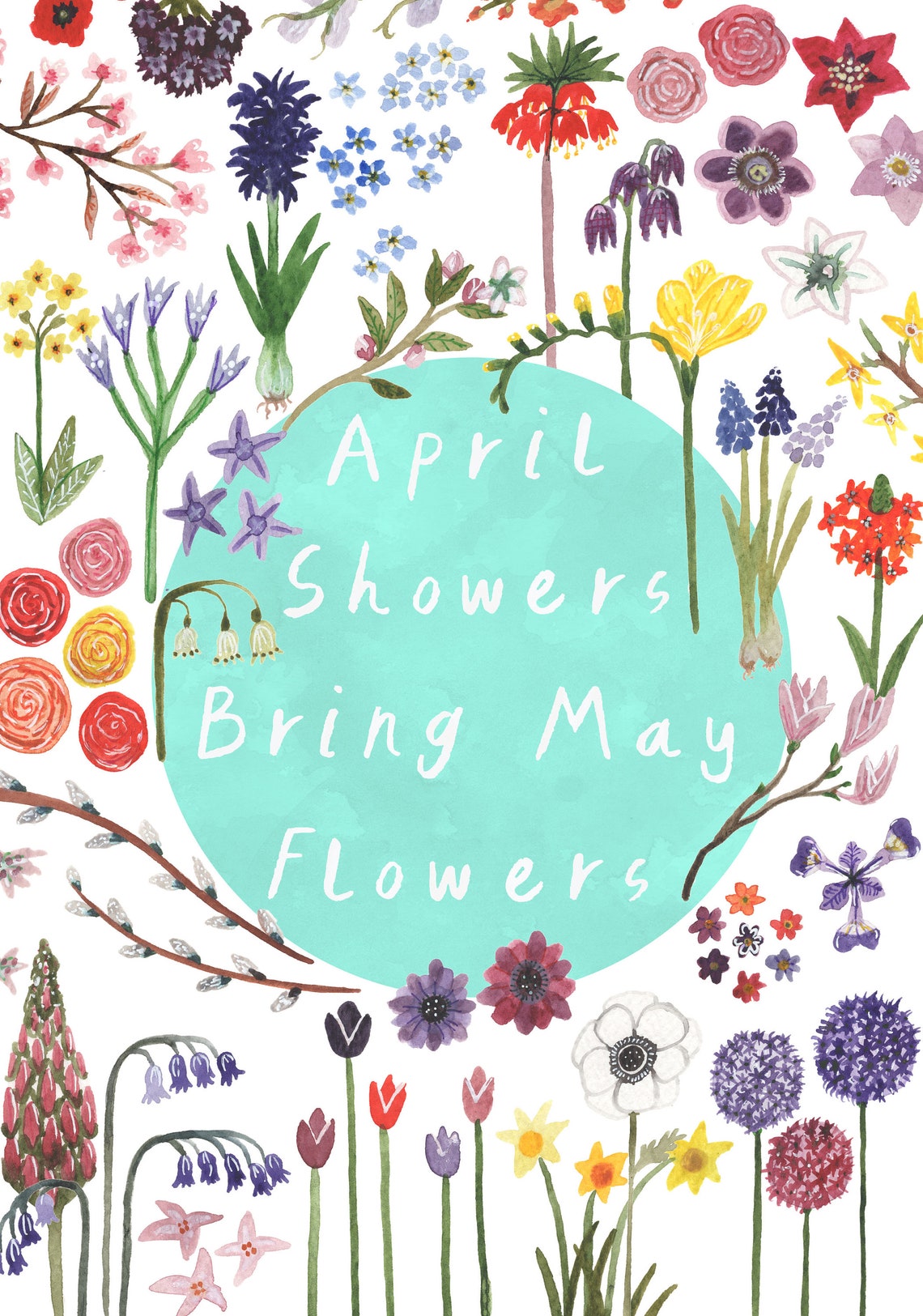 Botanical Floral Card // April Showers Bring May Flowers // - Etsy