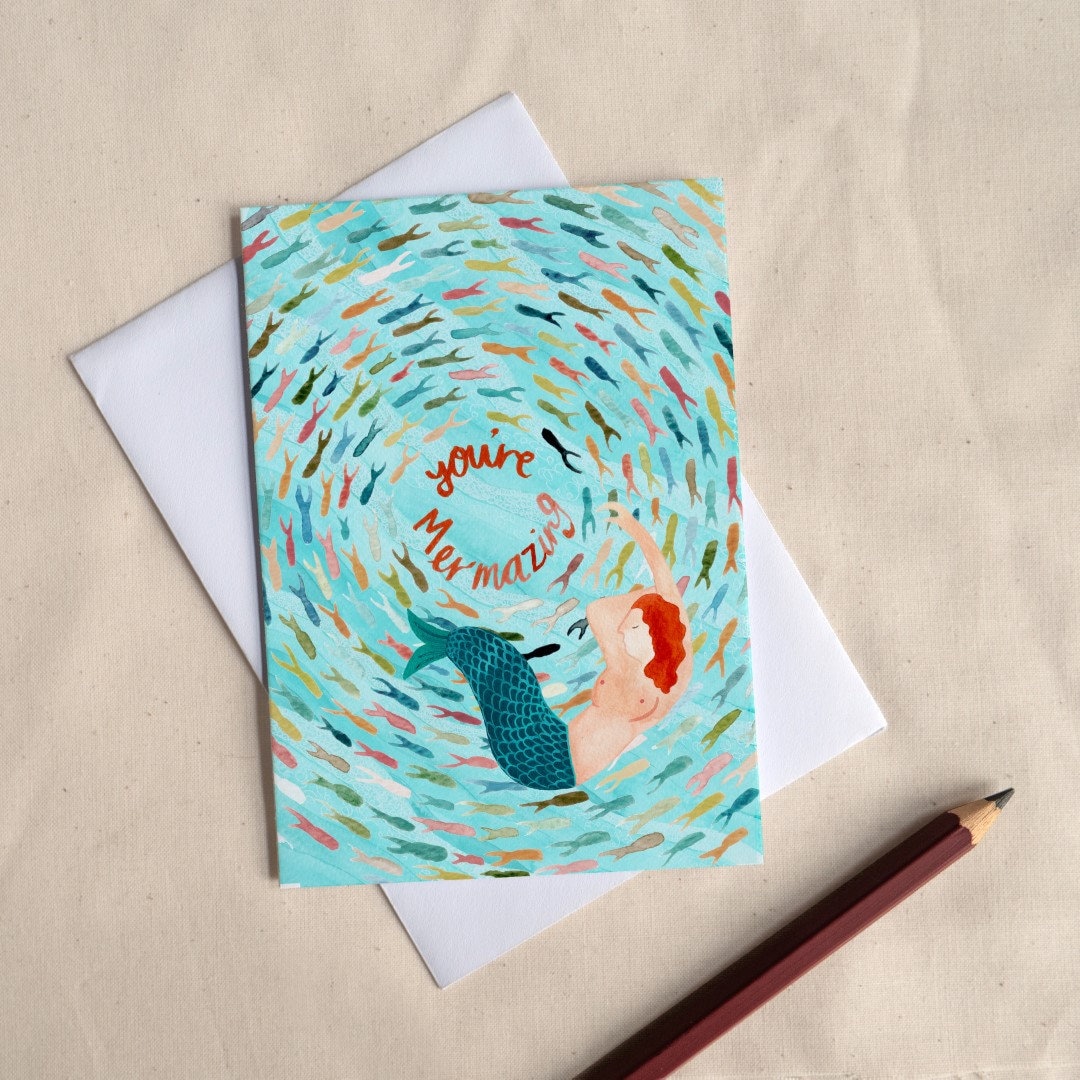 You're Mermazing Greetings Card // Mermaid Birthday // Ocean Swimming ...