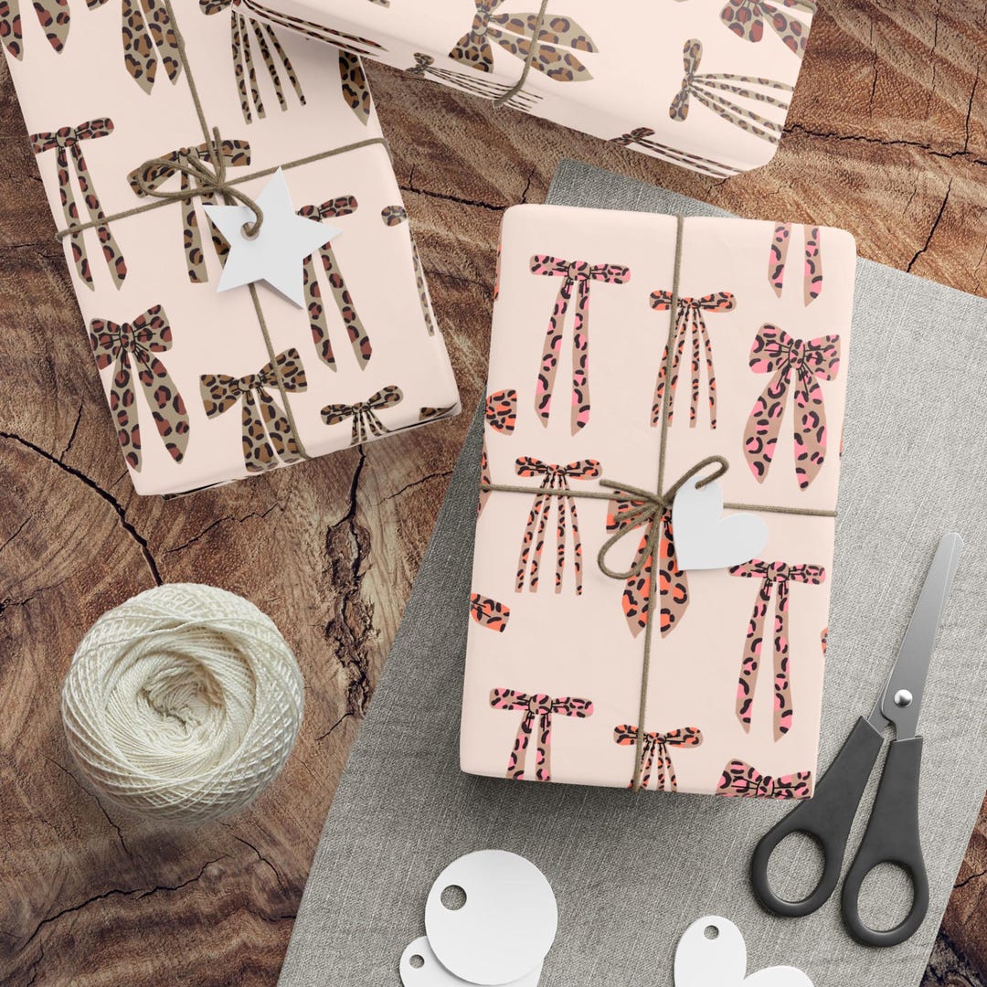 Cheetah Print Bow Wrapping Paper | Natural and Bright Colorway - Etsy
