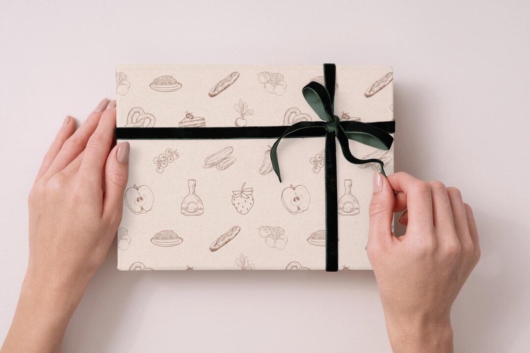 Food Themed Wrapping Paper | Cream and Brown Gift Wrap - Etsy