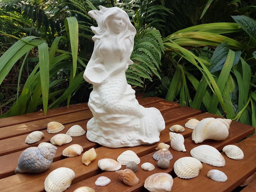Paint Your Own Mermaid Kit, Ceramic Mermaid With Shell Ocean Bisque ...