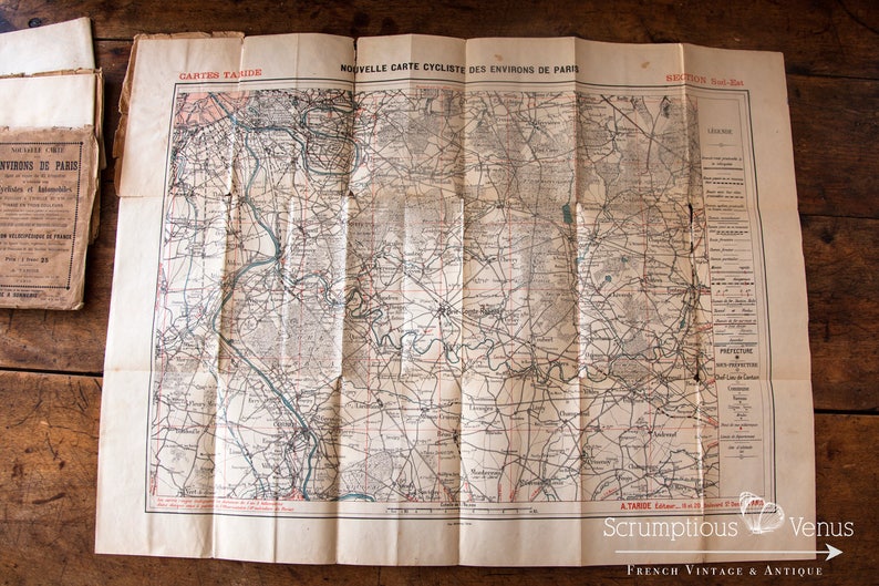 Antique Map of Paris 1910s Automobile and Bike Trails | Etsy