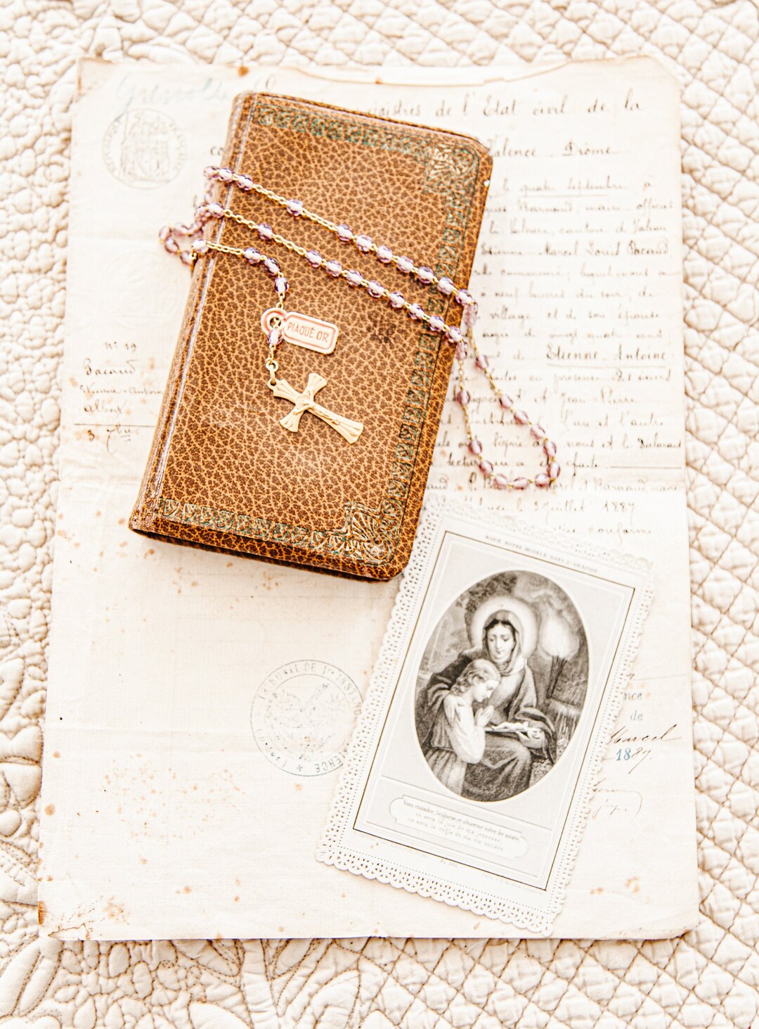 Vintage French Missal Set – Amethyst Rosary & Praying Card, 1929 - Etsy