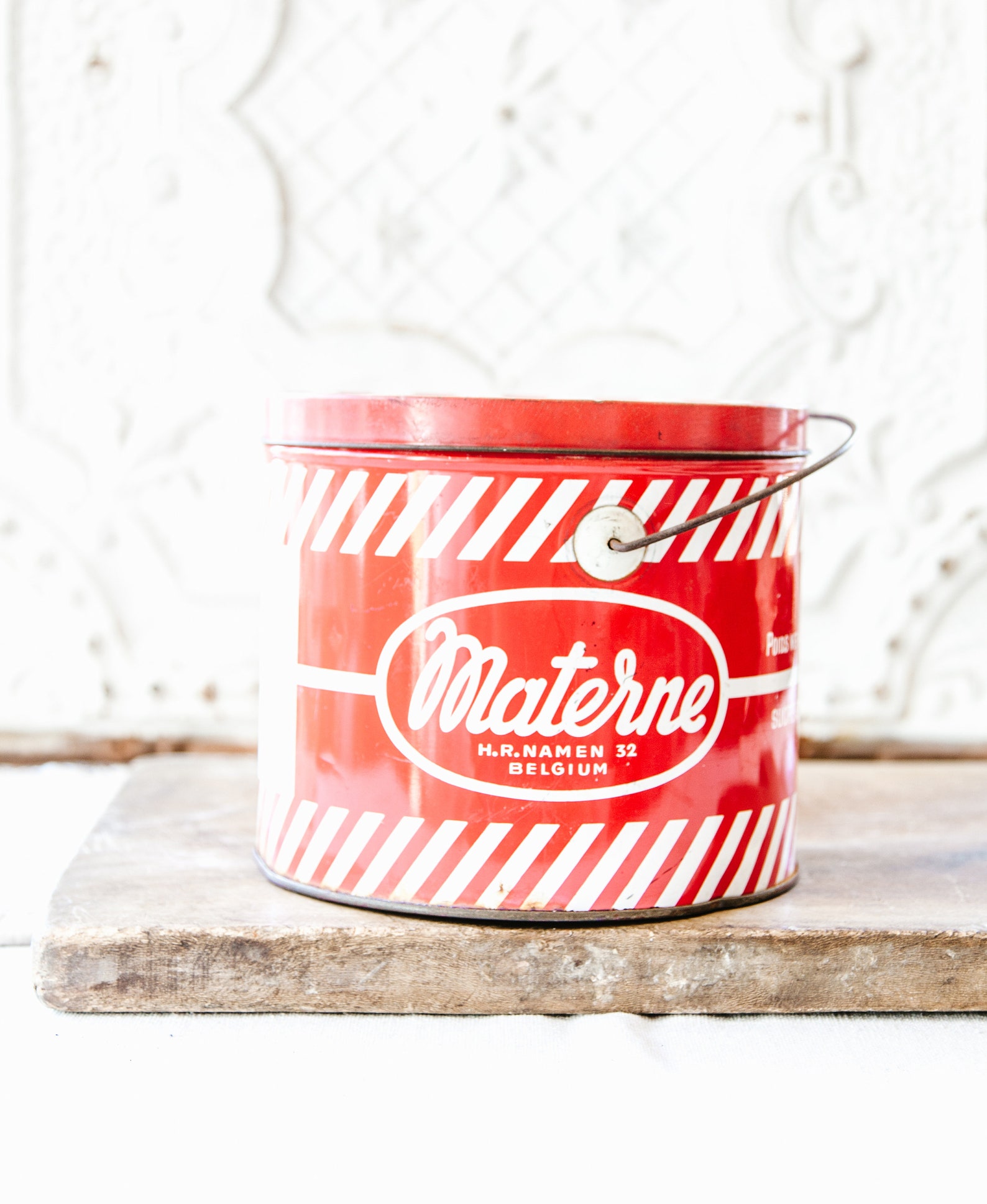 1950s Large Jam Tin - Materne - Made in Belgium - Cheerful Xmas Red ...