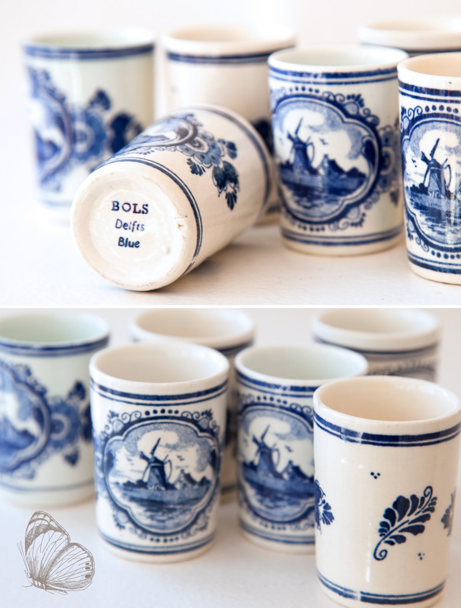6 Vintage Delfts Blue Bols / Shot Glasses Country Chic - Etsy