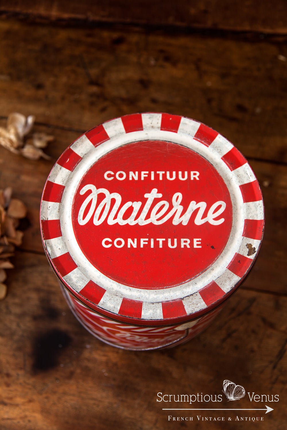 1950s Large Jam Tin - Materne - Made in Belgium - Cheerful Xmas Red ...