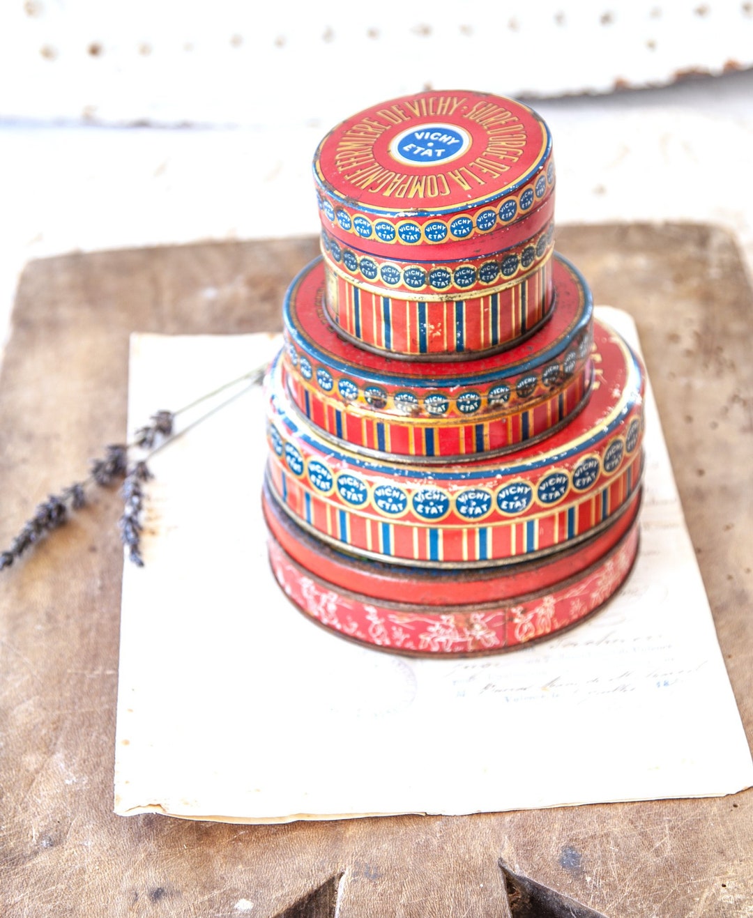 4 Vintage French Candy Tin - Vichy - Sucre D'orge - Vintage French Red ...