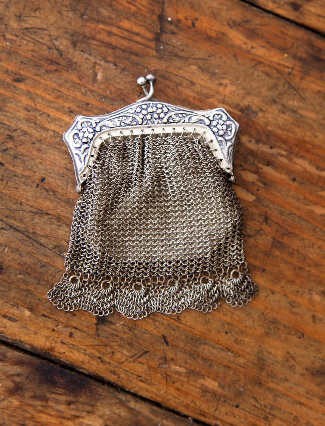 Antique Silvered Crocheted Mesh Wallet - Extra Small - Brooch / Jewelry ...