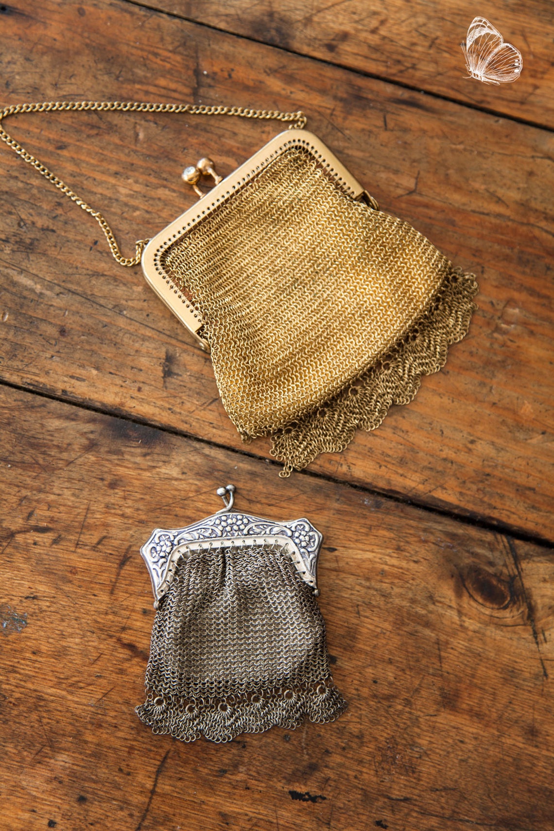 Antique Silvered Crocheted Mesh Wallet - Extra Small - Brooch / Jewelry ...