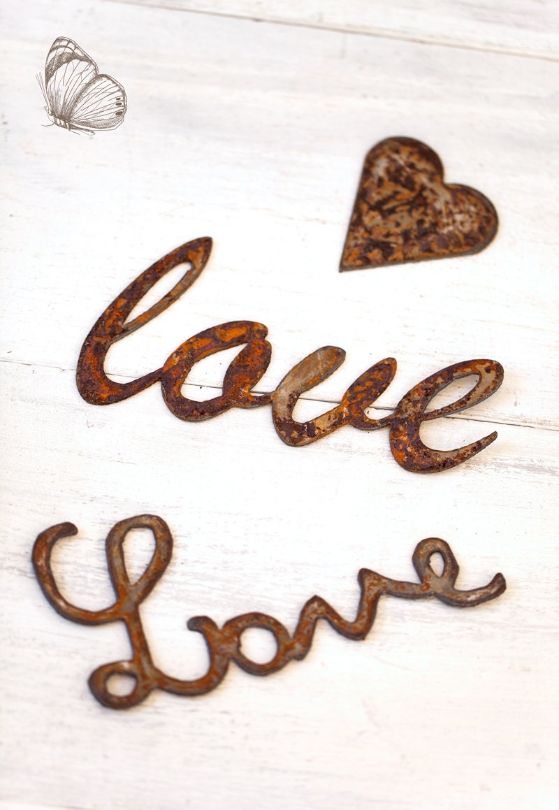 Rusty Metal LOVE Sign and Heart - Shabby Chic Industrial Decor - Etsy