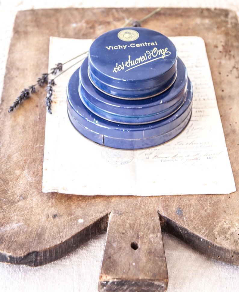 Vintage French Candy Tins – Vichy Royal Blue Set, Country Kitchen Decor ...