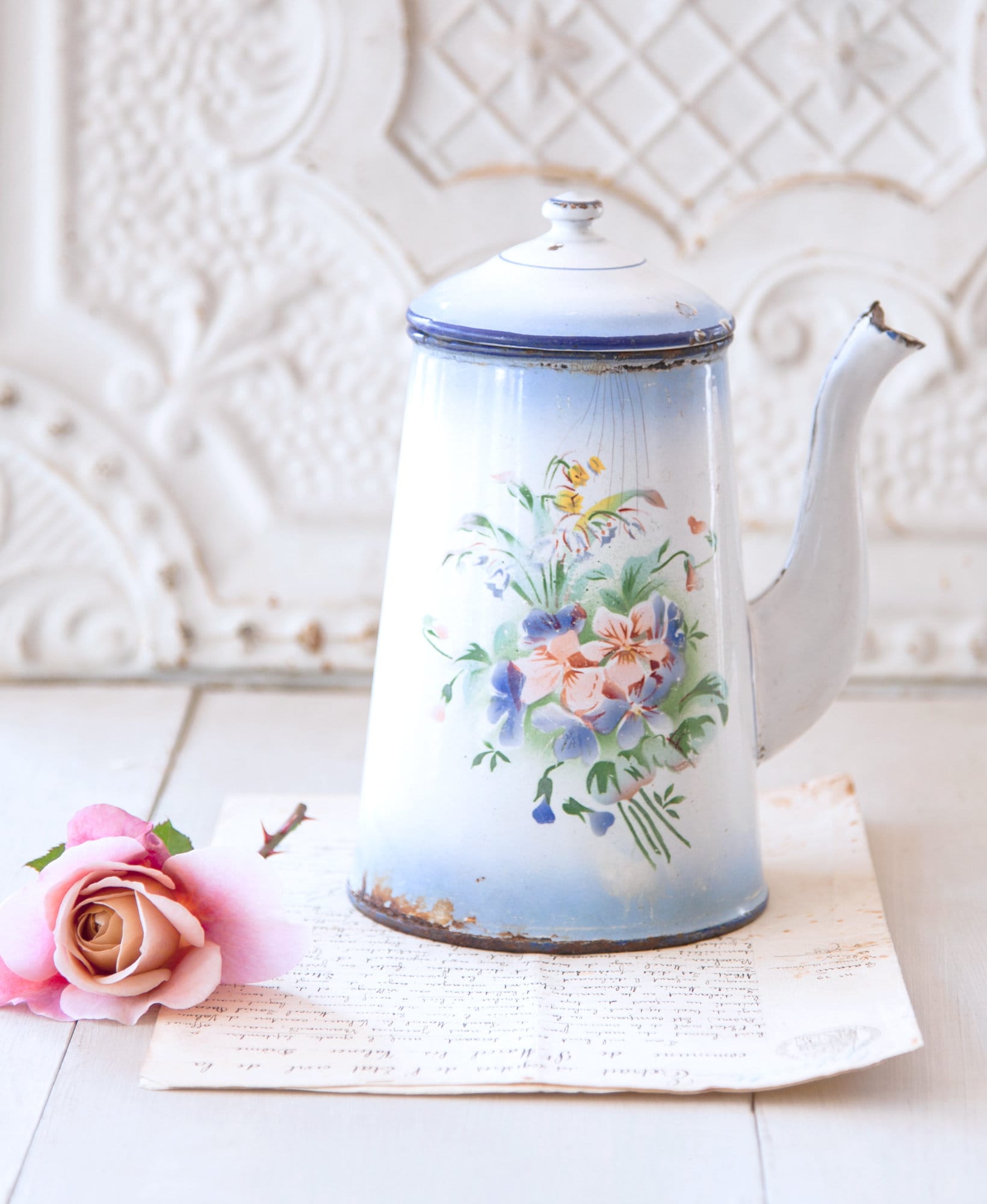 Home & Living Kitchen & Dining 1930s Shabby Chic enamel coffee maker ...
