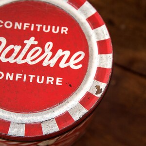 1950s Large Jam Tin - Materne - Made in Belgium - Cheerful Xmas Red ...