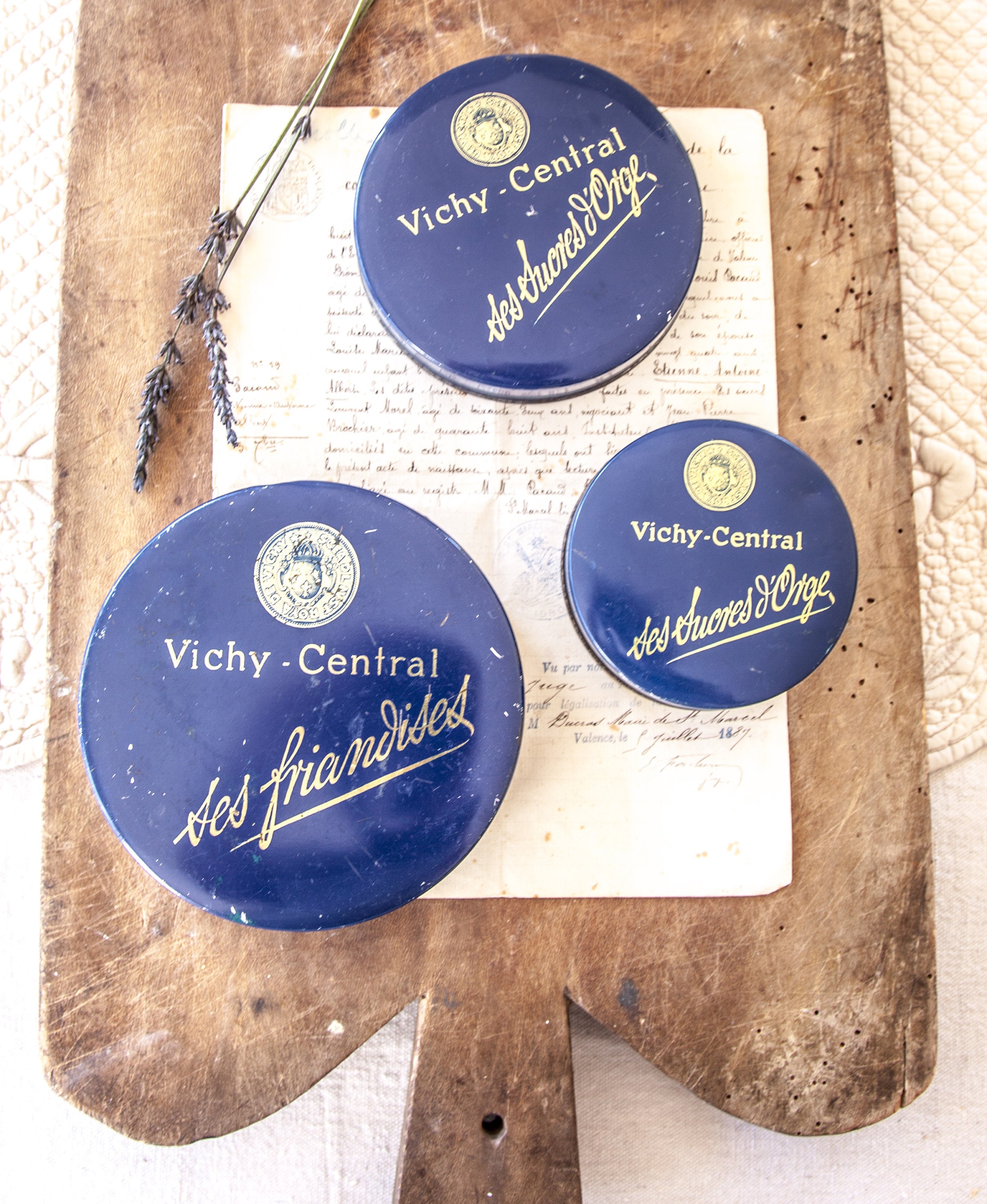 Vintage French Candy Tins – Vichy Royal Blue Set, Country Kitchen Decor ...