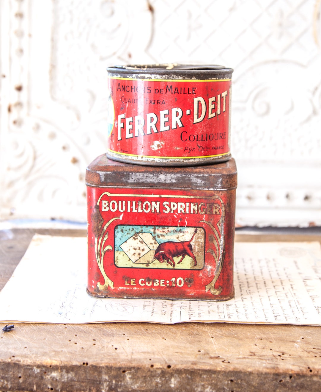 2 Vintage Fresh Kitchen Tins - Vintage French Red Kitchen Tins ...